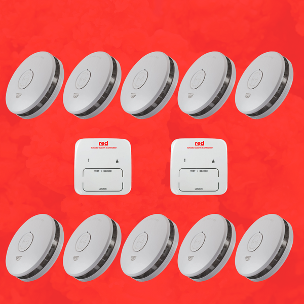 Red Professional Smoke Alarm Photoelectric Interconnected 10 Pack & 2 ...