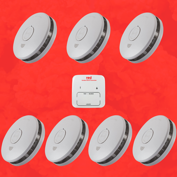 Red Professional Smoke Alarm Photoelectric Interconnected 7 Pack with ...