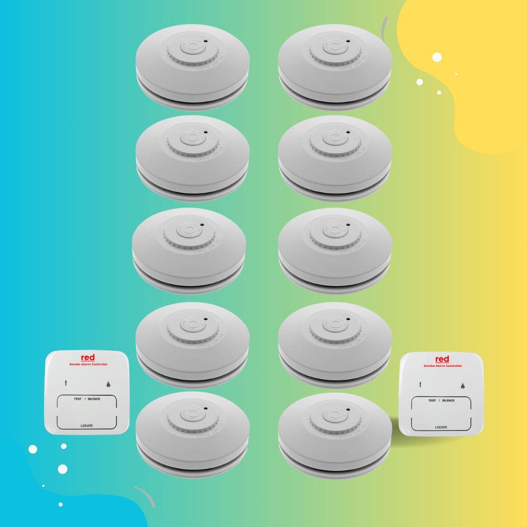 Red Smoke Alarm 10 Pack with Bonus Remote Controls – The Smoke Alarm Store