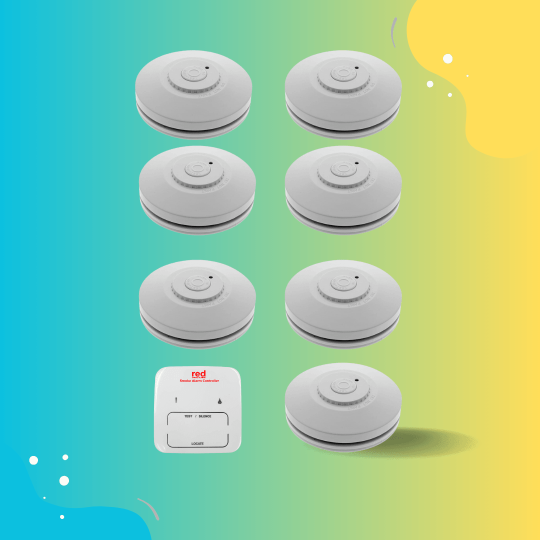 Red Smoke Alarm 7 Pack with Bonus Remote Control – The Smoke Alarm Store